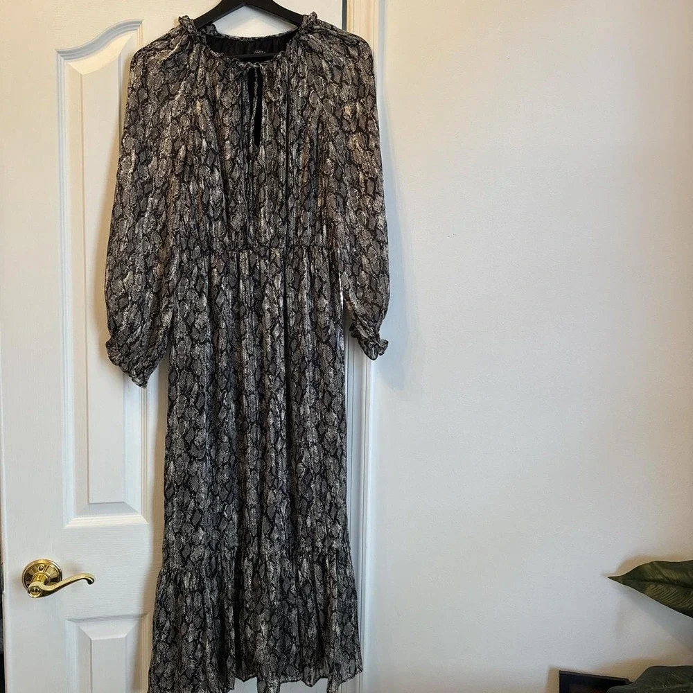 Dresses | Zara Black And White Snake Print Midi Dress With Tie Front ...